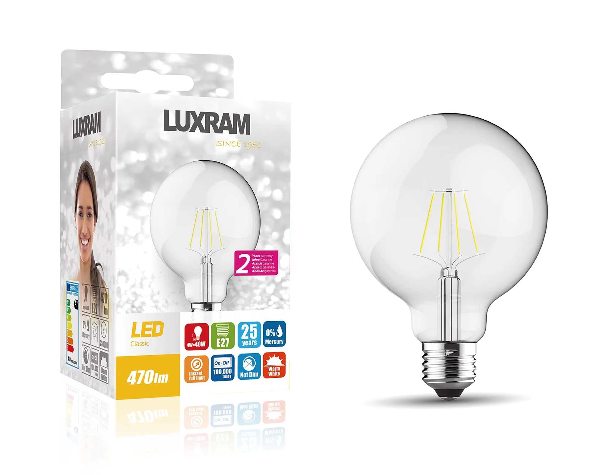 763717123 Value Classic Luxram Value Classic LED Globe 95mm E27 4W 2700K 470lm - Inspired ...